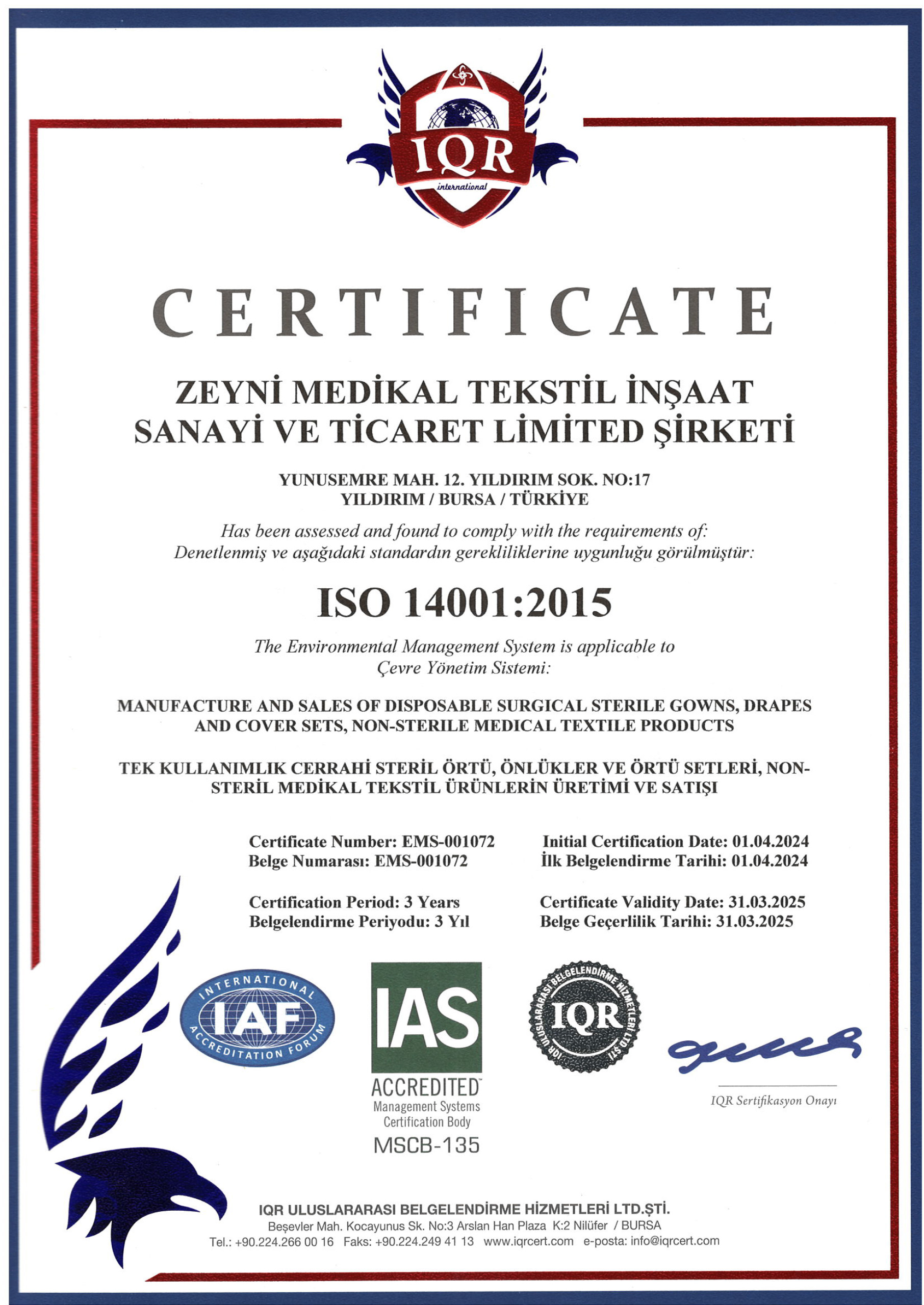 Sertifikalar – Zeyni Medikal